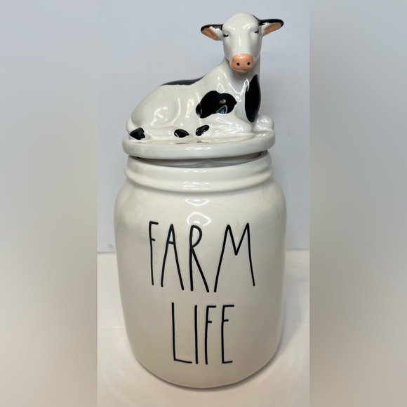 Rae Dunn | Kitchen | Rae Dunn Farm Life Cow Topper Ceramic Canister New ...